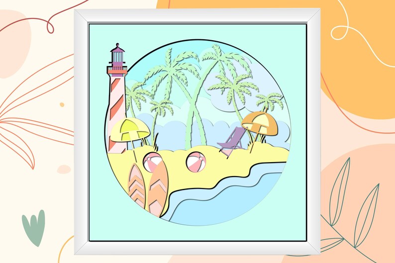Beach Scene Shadow Box SVG Template Tropical Lightbox SVG - Etsy