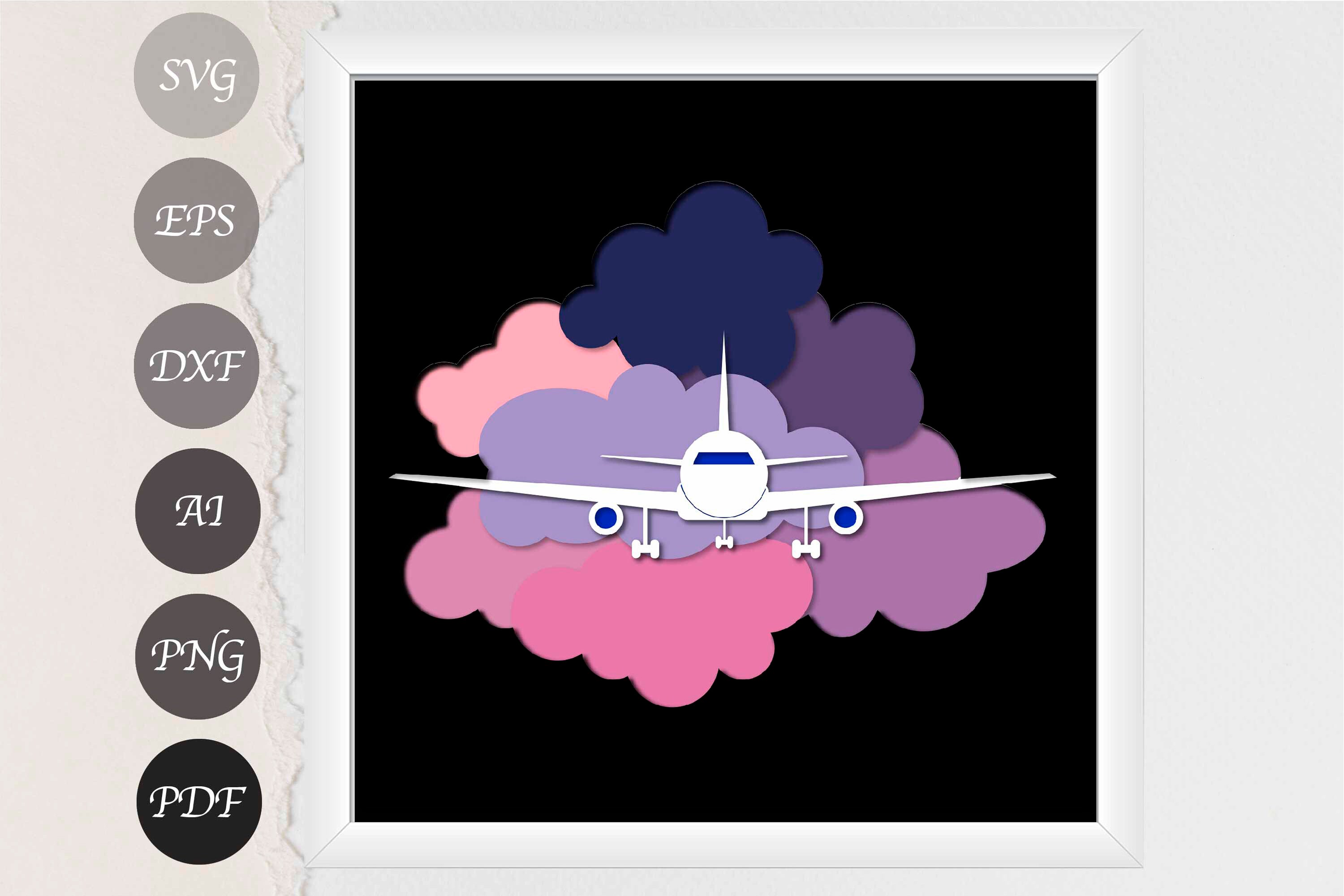 Airplane in Clouds Shadow Box SVG Paper Cut Light Box - Etsy UK