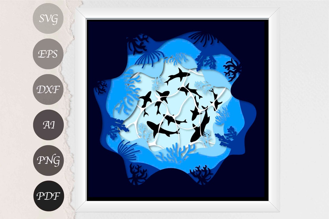 Sea Shadow Box SVG, Ocean Life Light Box Paper Cut Light Box SVG ...