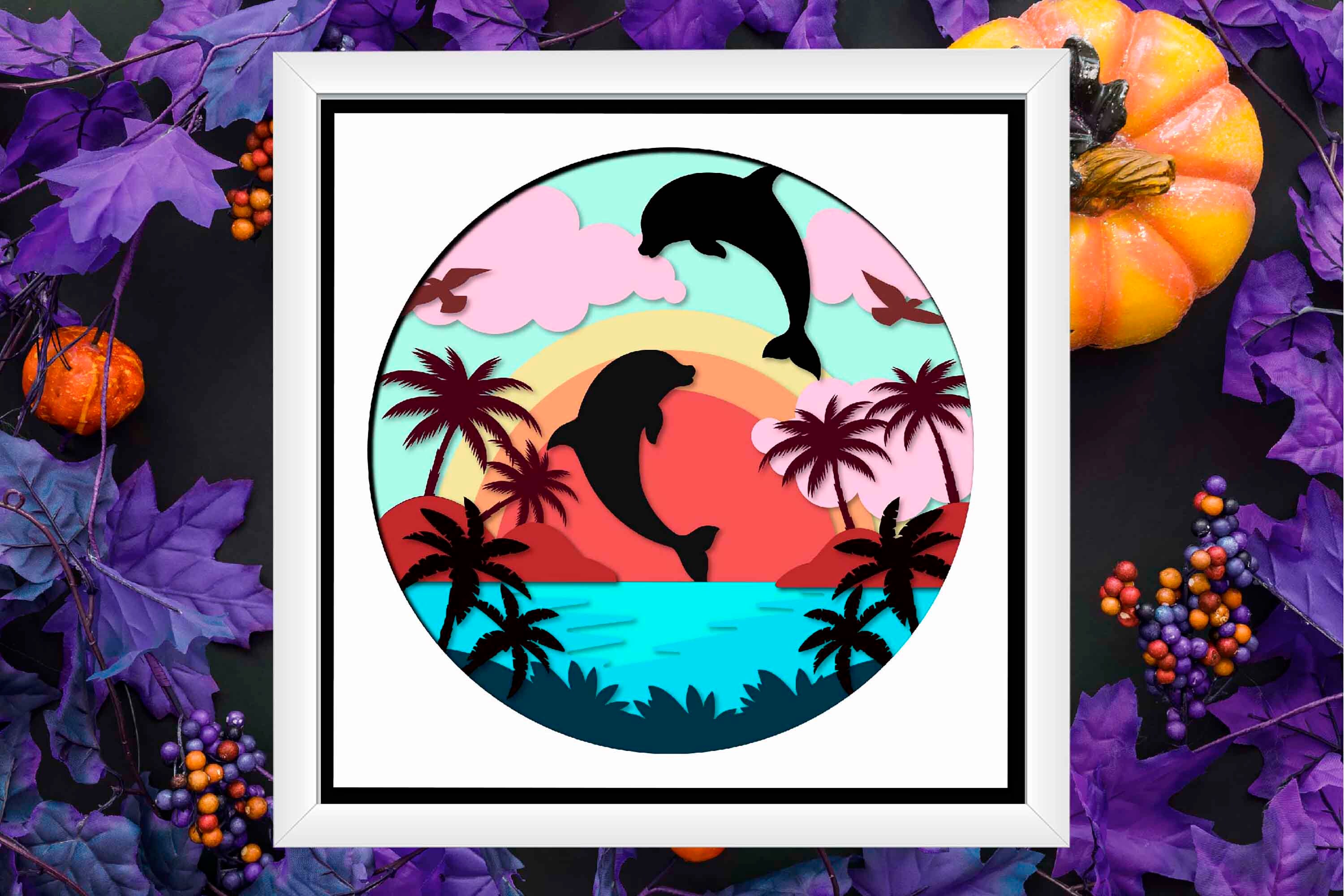 Dolphin Shadow Box SVG 3D Paper Cut Light Box Template Beach - Etsy