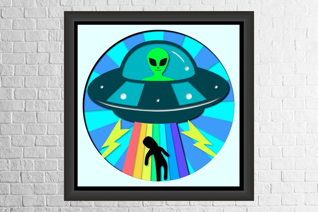 Alien in Space Ship Shadow Box SVG, Ufo 3D Light Box SVG Paper Cut ...