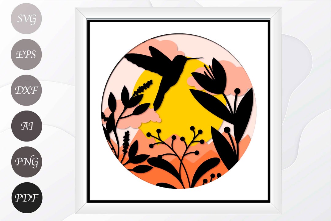 3D Hummingbird Shadow Box SVG, Layered Hummingbird SVG, Paper Cutting ...