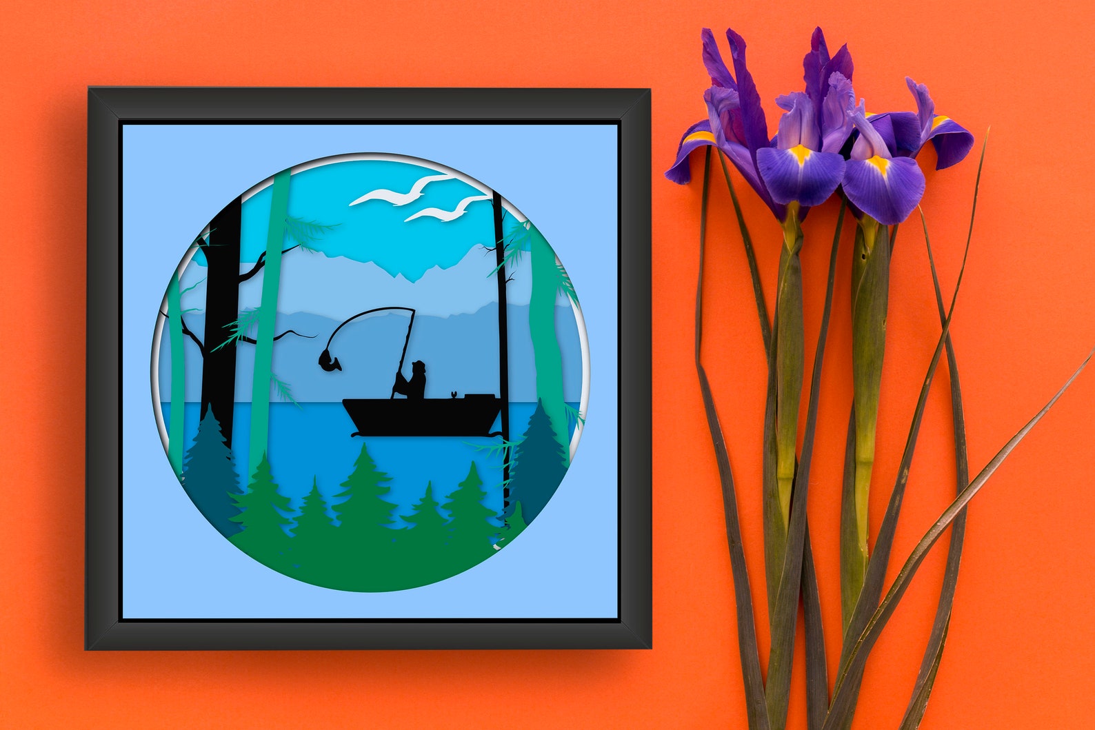 Fishing Shadow Box SVG for Cricut Fisherman Layered Paper - Etsy