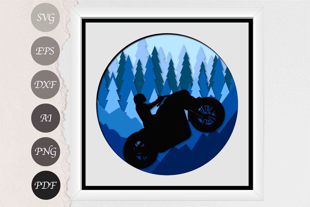 Motorcycle Shadow Box SVG, 3d Biker Light Box Paper Cut Template, Moto ...