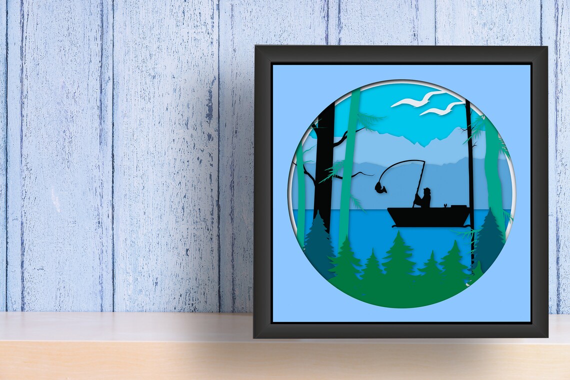 Fishing Shadow Box SVG for Cricut, Fisherman Layered Paper Cut, 3d ...