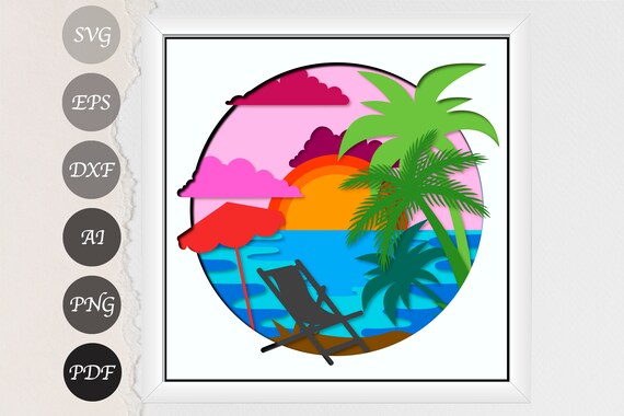 Beach Sunset Shadow Box SVG Beach Layered Lightbox and Paper - Etsy