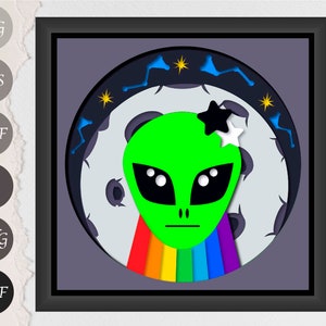 Cute Alien Shadow Box SVG, Aliens 3D Light Box SVG Paper Cut Template ...
