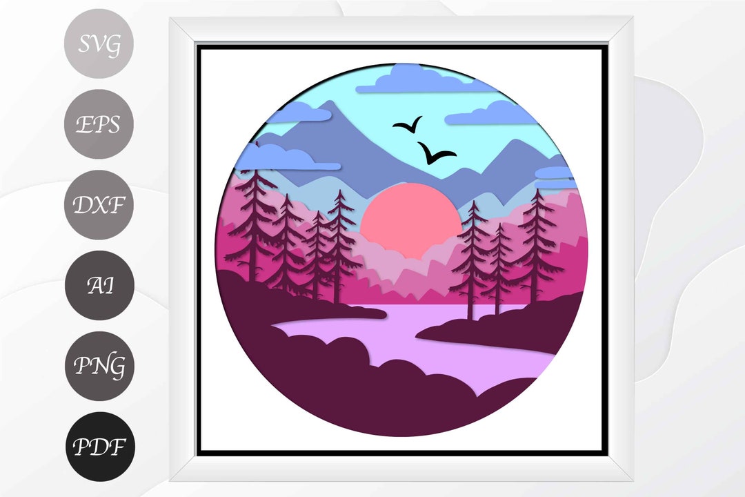 Mountain Shadow Box SVG, Landscape Light Box Paper Cut Template, 3D ...
