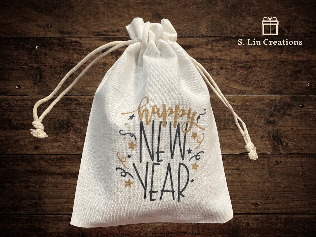 Navy and Gold Happy New Year Bag, Bags for New Year Parties, Eco ...