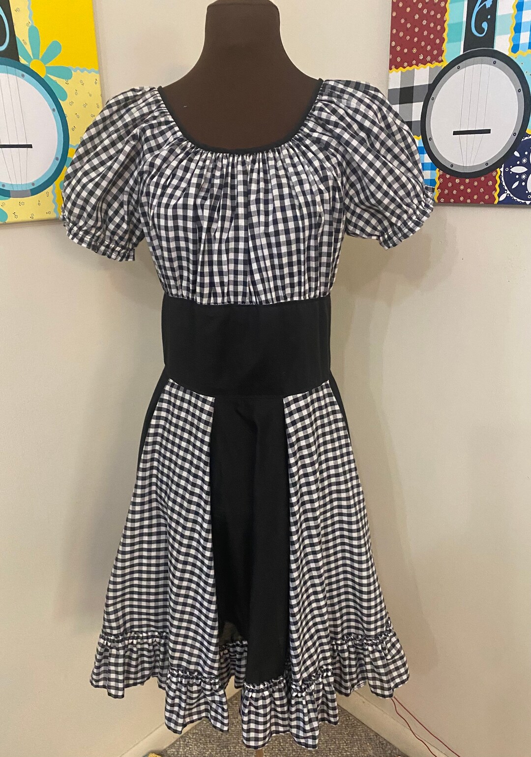 Vintage Black & White Gingham Square Dance Dress - Etsy