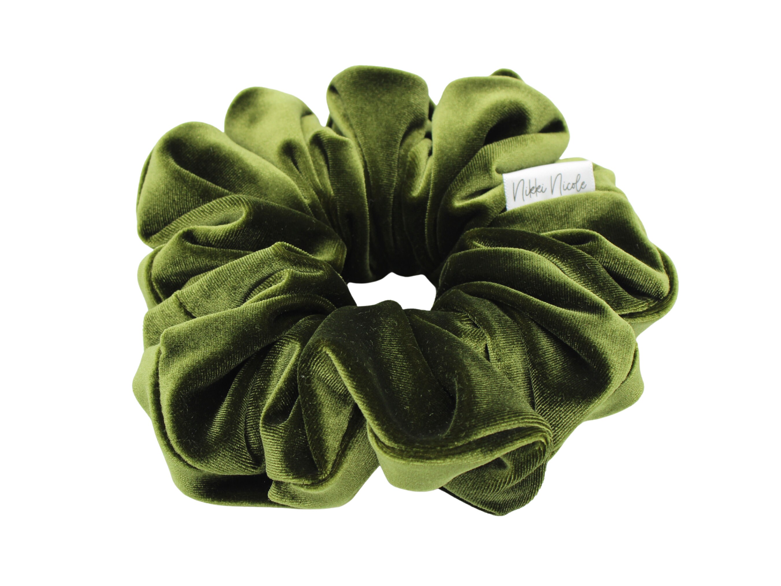Large Velvet Scrunchie, Olive Hair Elastic Hair Tie, Handmade Scrunchy ...