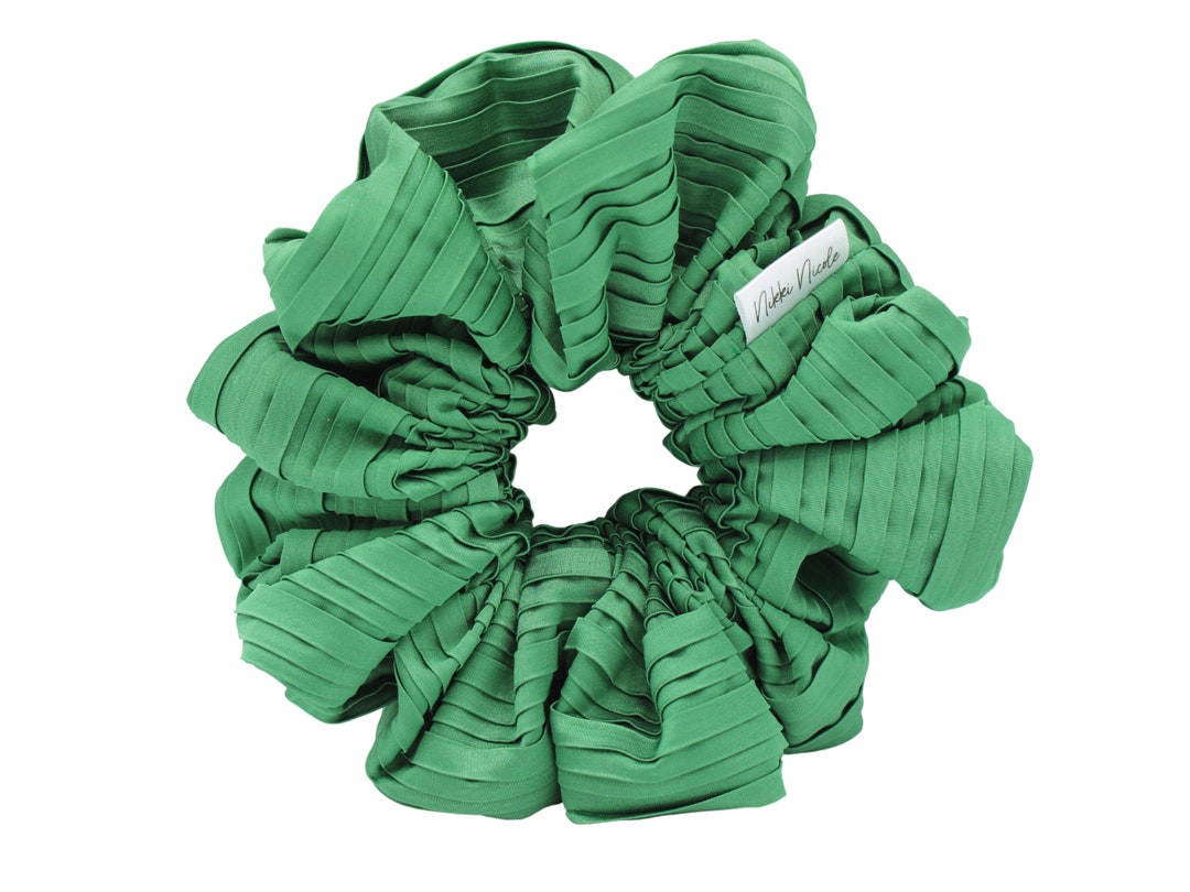 Emerald Green Large Scrunchie, Ribbon Pleat Scrunchie, Custom Made ...