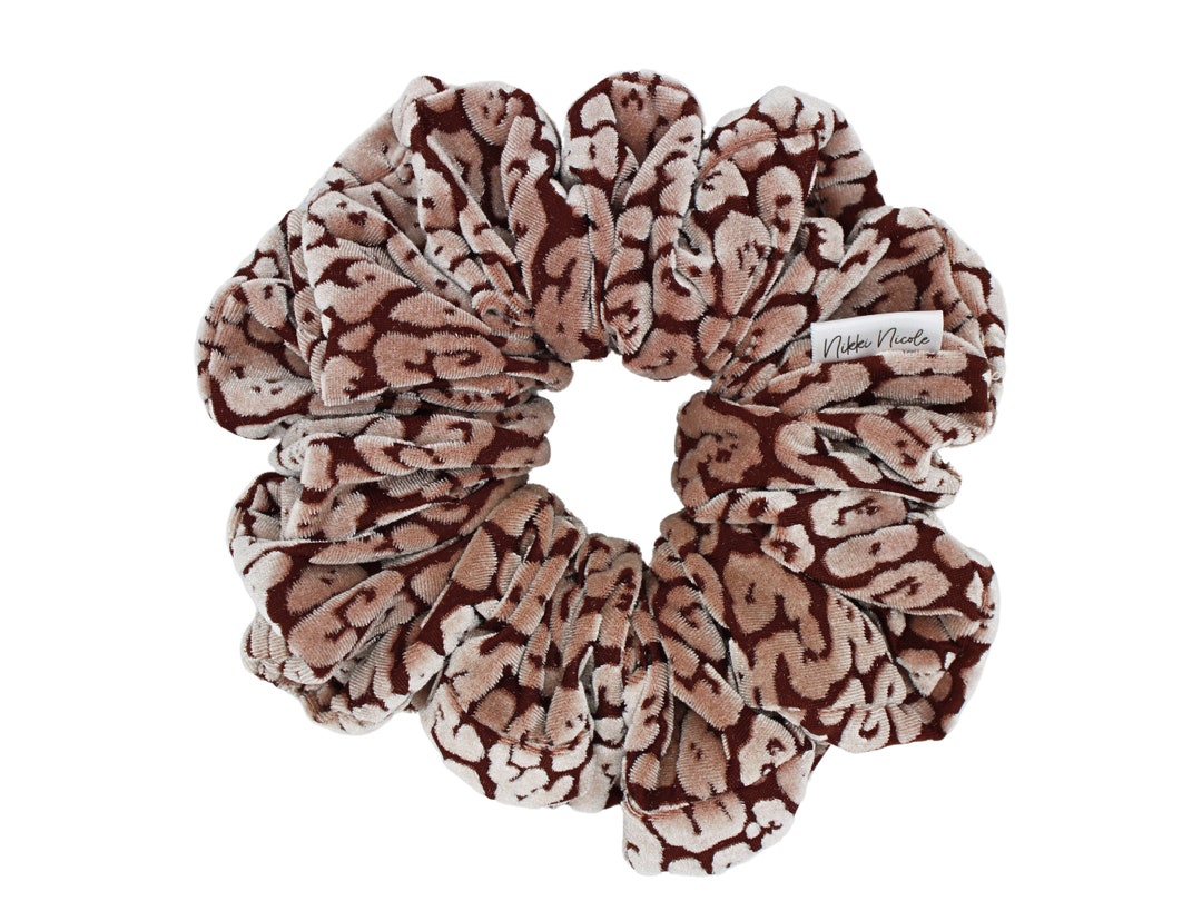 Large Cheetah Print Velvet Scrunchie, Elastic Hair Tie, Handmade ...