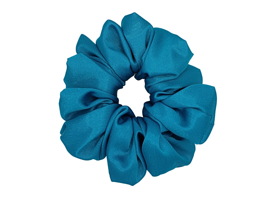 Handmade Large Teal Satin Scrunchie: Hair Tie - Etsy