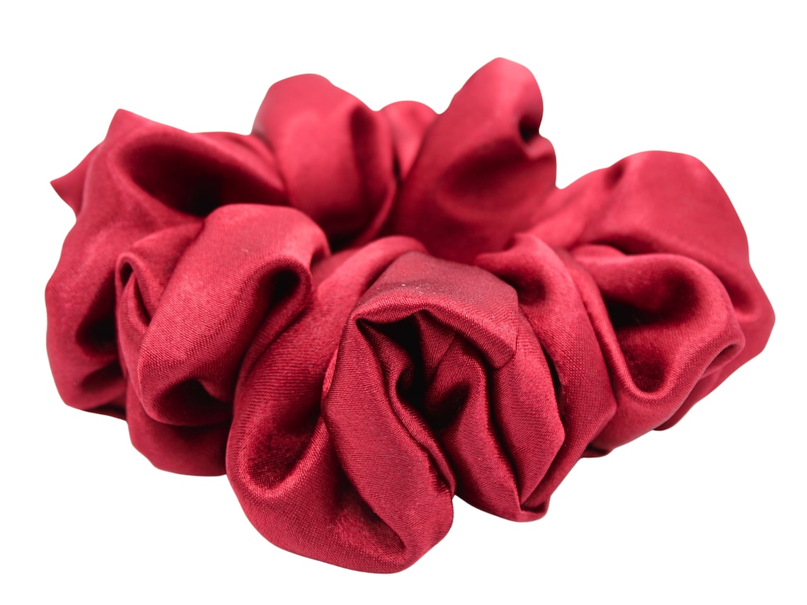 Large Satin Red Scrunchie, Crimson Red Hair Tie, Ponytail Holder ...