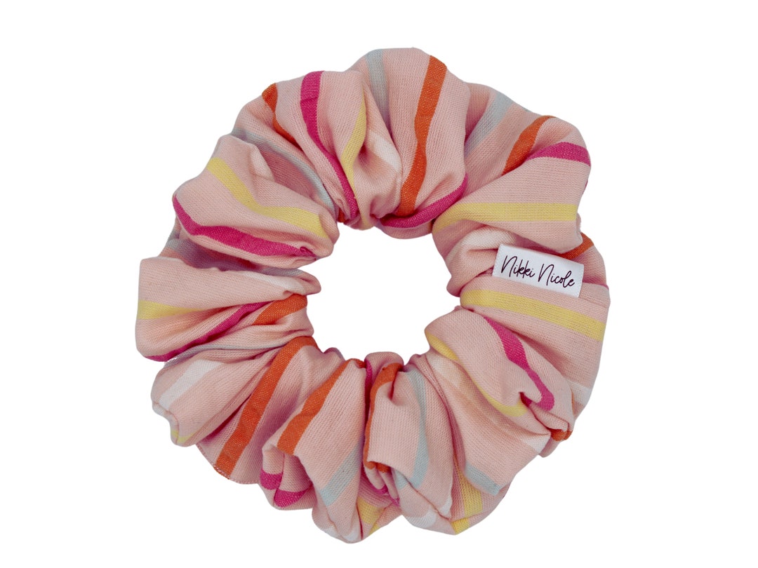 Peach Striped Scrunchie, Classic Hair Tie, Cute Scrunchie, Seventies ...