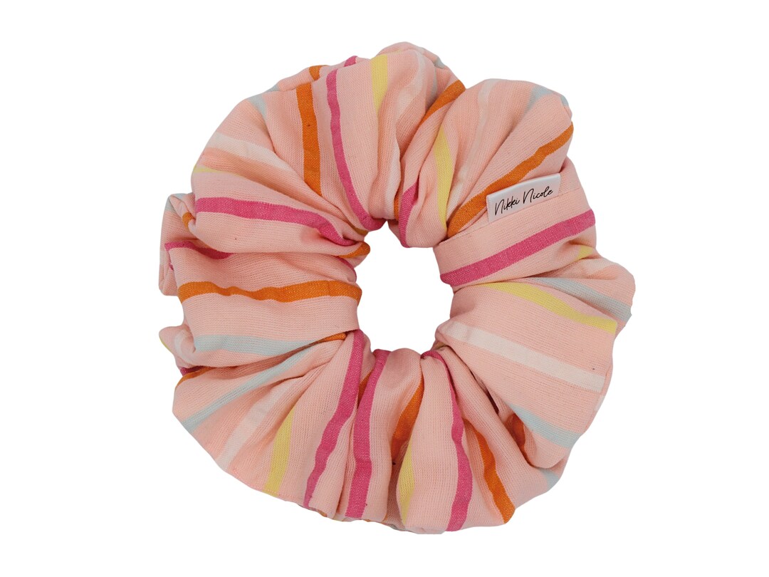 Large Peach Scrunchie, Striped Boho Hair Tie, Custom Handmade Scrunchie ...