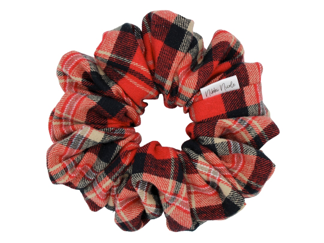 Large Tartan Plaid Scrunchie, Cotton Flannel Red Plaid Hair Scrunchie ...