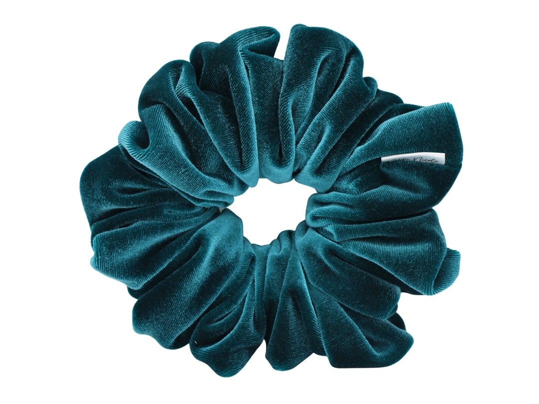 Large Velvet Teal Scrunchie, Elastic Hair Tie, Hair Fashion, Ponytail Holder, Hair Care ...