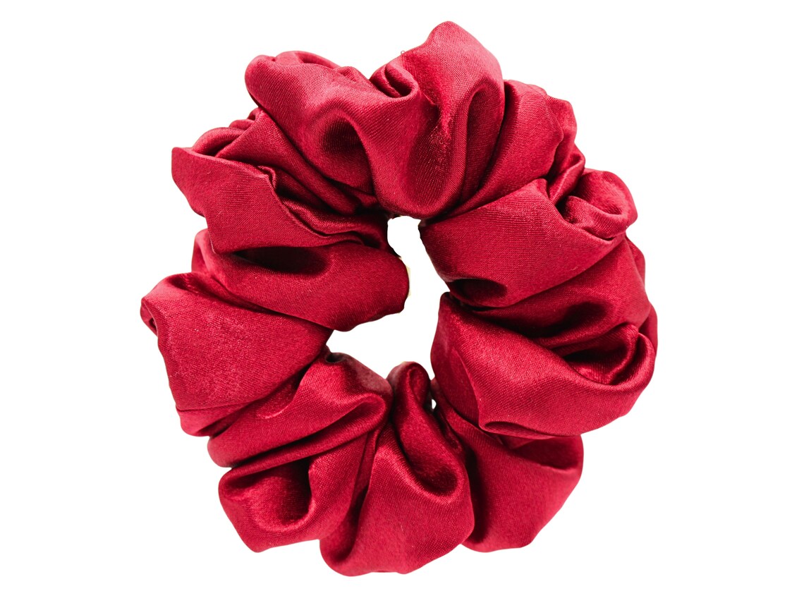 Large Satin Red Scrunchie, Crimson Red Hair Tie, Ponytail Holder, Handmade Scrunchie, Hair Care ...