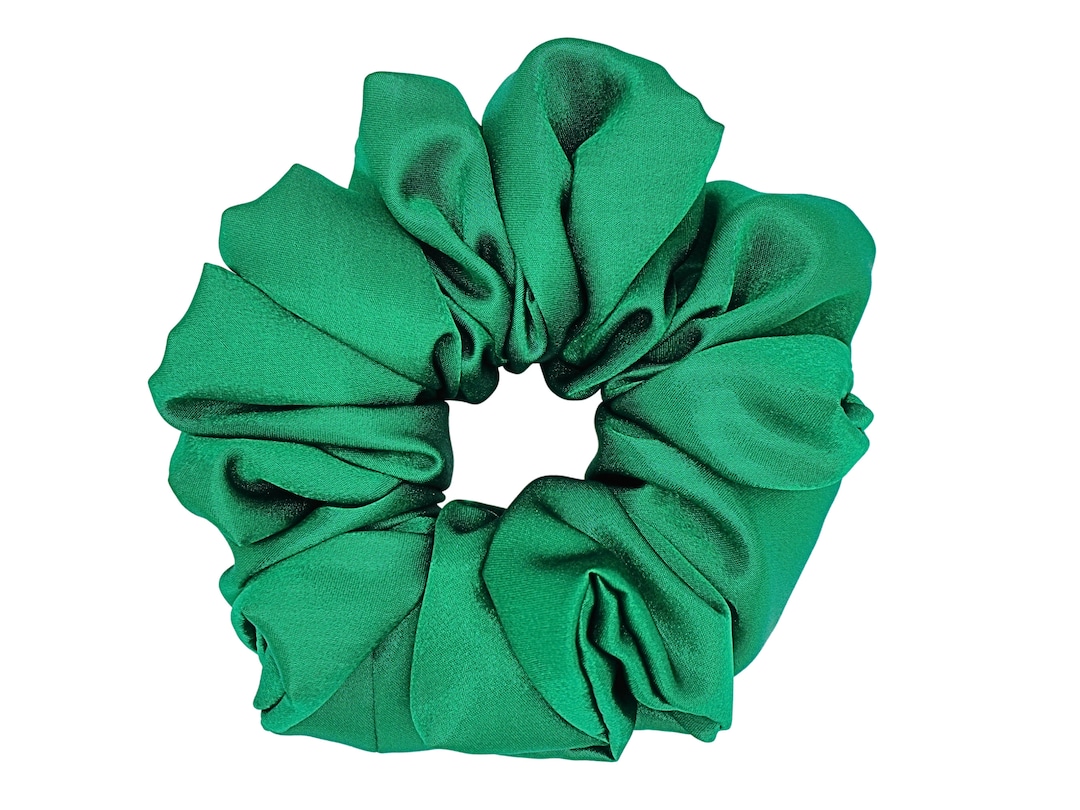 Jumbo Satin Emerald Green Hair Scrunchie, Hair Care, Handmade Scrunchy ...