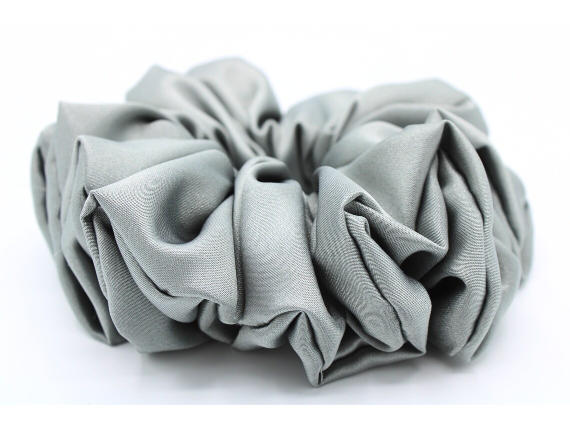Gray Large Satin Scrunchie, Elastic Hair Tie, Hair Care, Handmade ...