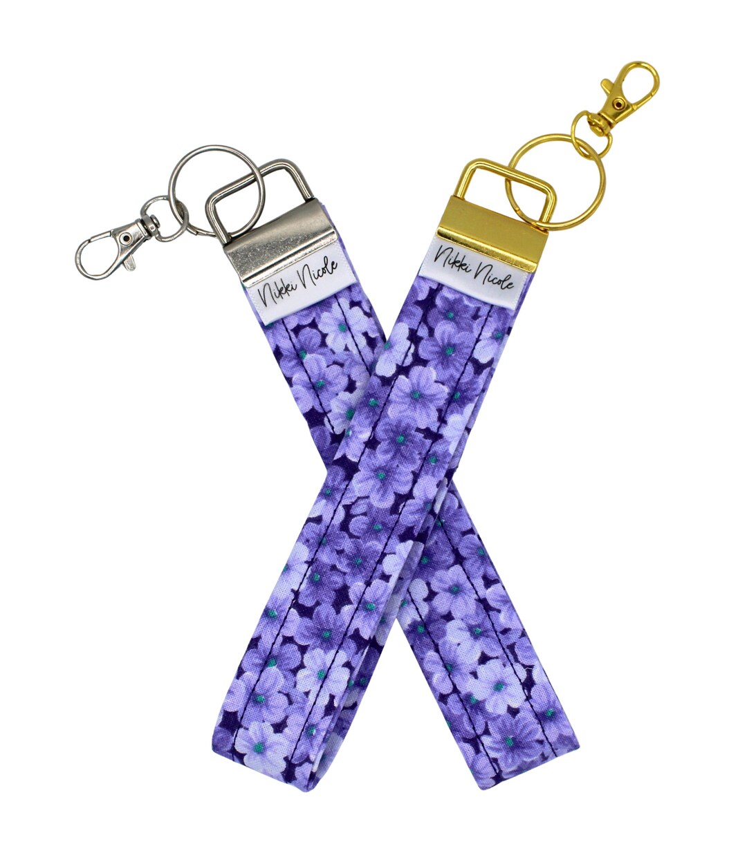 Purple Flower Key Fob Wristlet: Handmade Cotton Keychain Bag Charm - Etsy