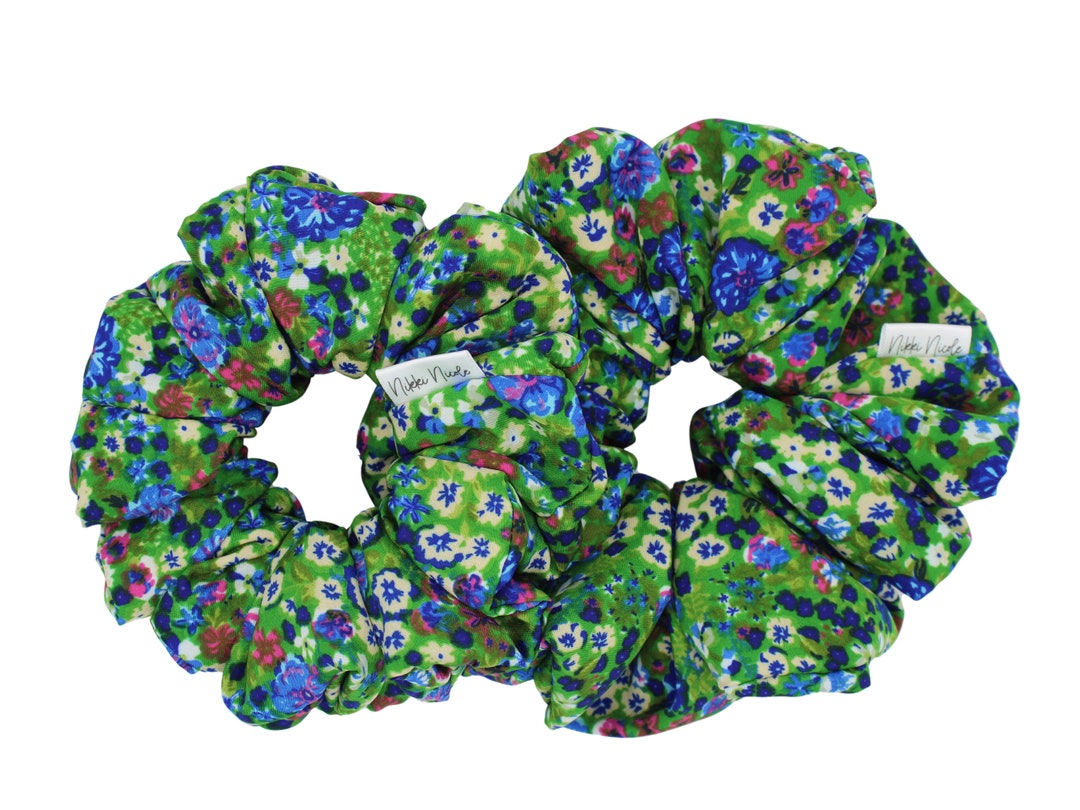 Boho Green Floral Scrunchie: Handmade Hair Tie - Etsy