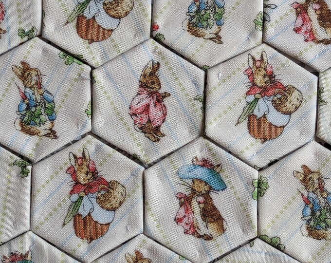 20 X Beatrix Potter Peter Rabbit Fabric Hexagons Ready Tacked to Paper ...
