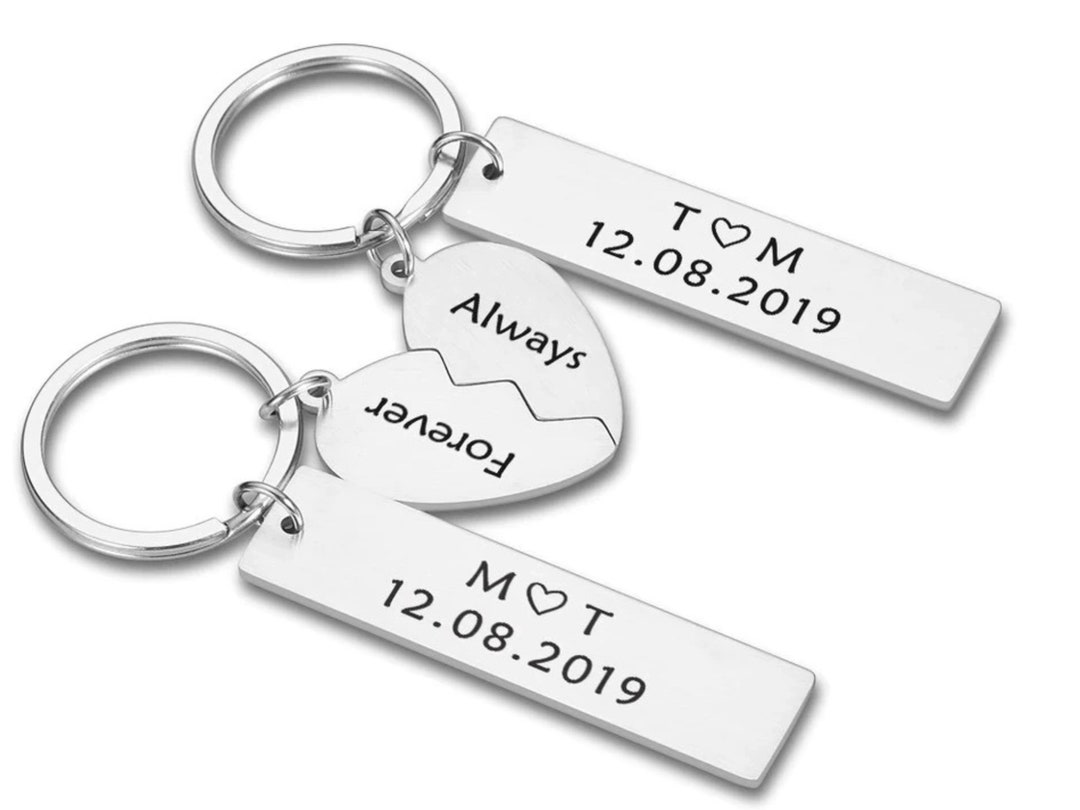 Matching Couple Keyring, Personalized 2 Pcs Heart Keychain ...