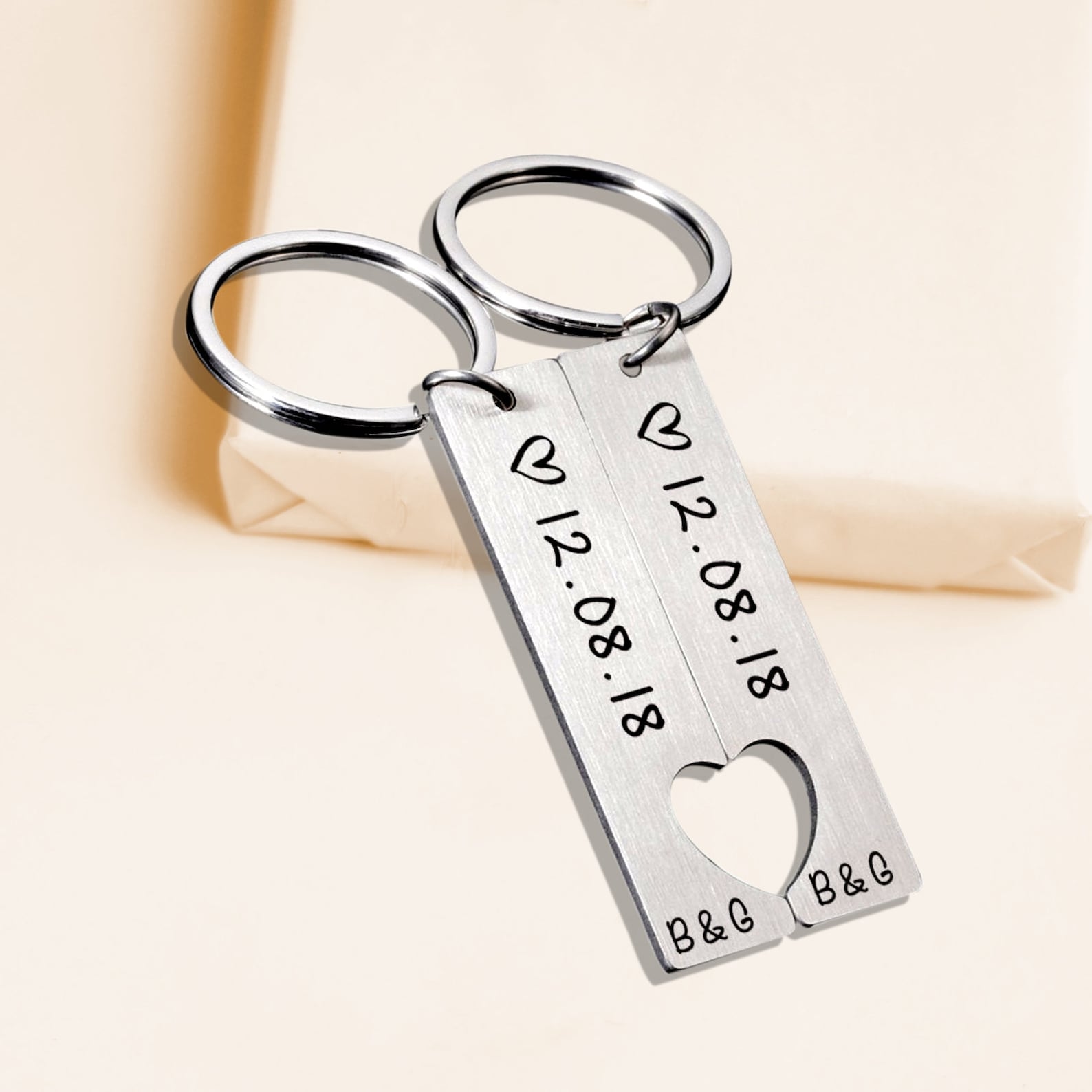 Couple Keychain Set Heart,personalized 2 Pcs Matching Couple Keyring ...