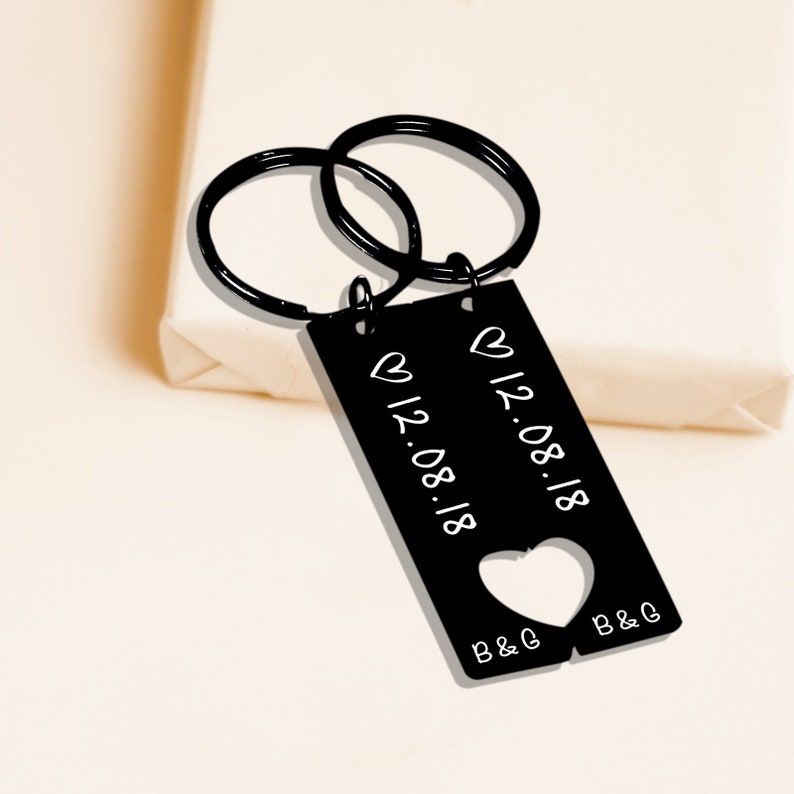 Couple Keychain Set Heart,personalized 2 Pcs Matching Couple Keyring ...