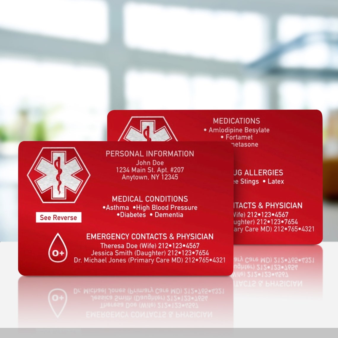 Emergency Medical Contact Card Aluminum Credit Card Size - Etsy