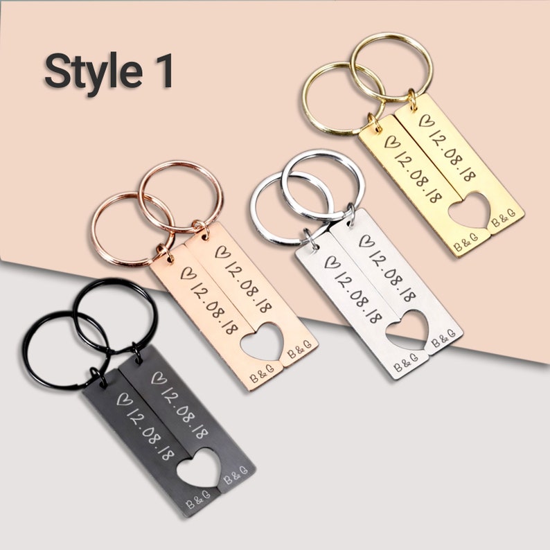 Couple Keychain Set Heart,personalized 2 Pcs Matching Couple Keyring ...