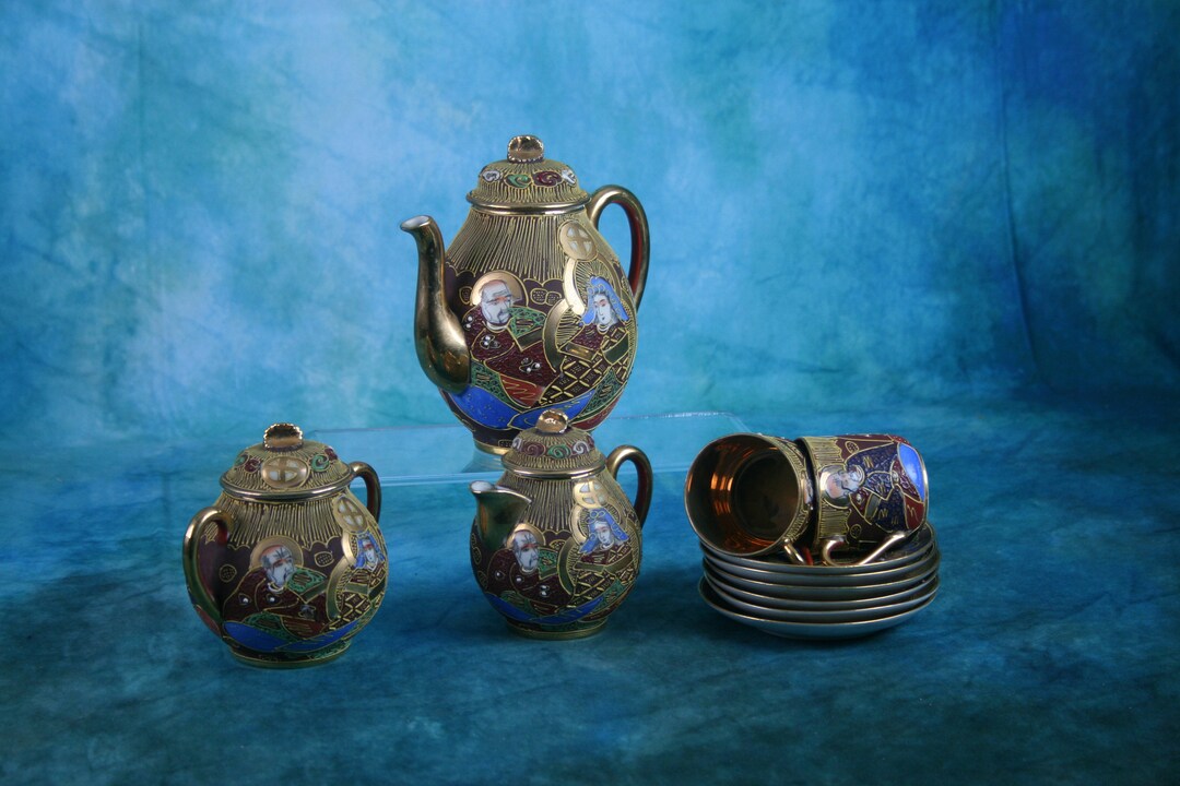Vintage JAPANESE SAMURAI CHINA Tea Set for Two Seven - Etsy