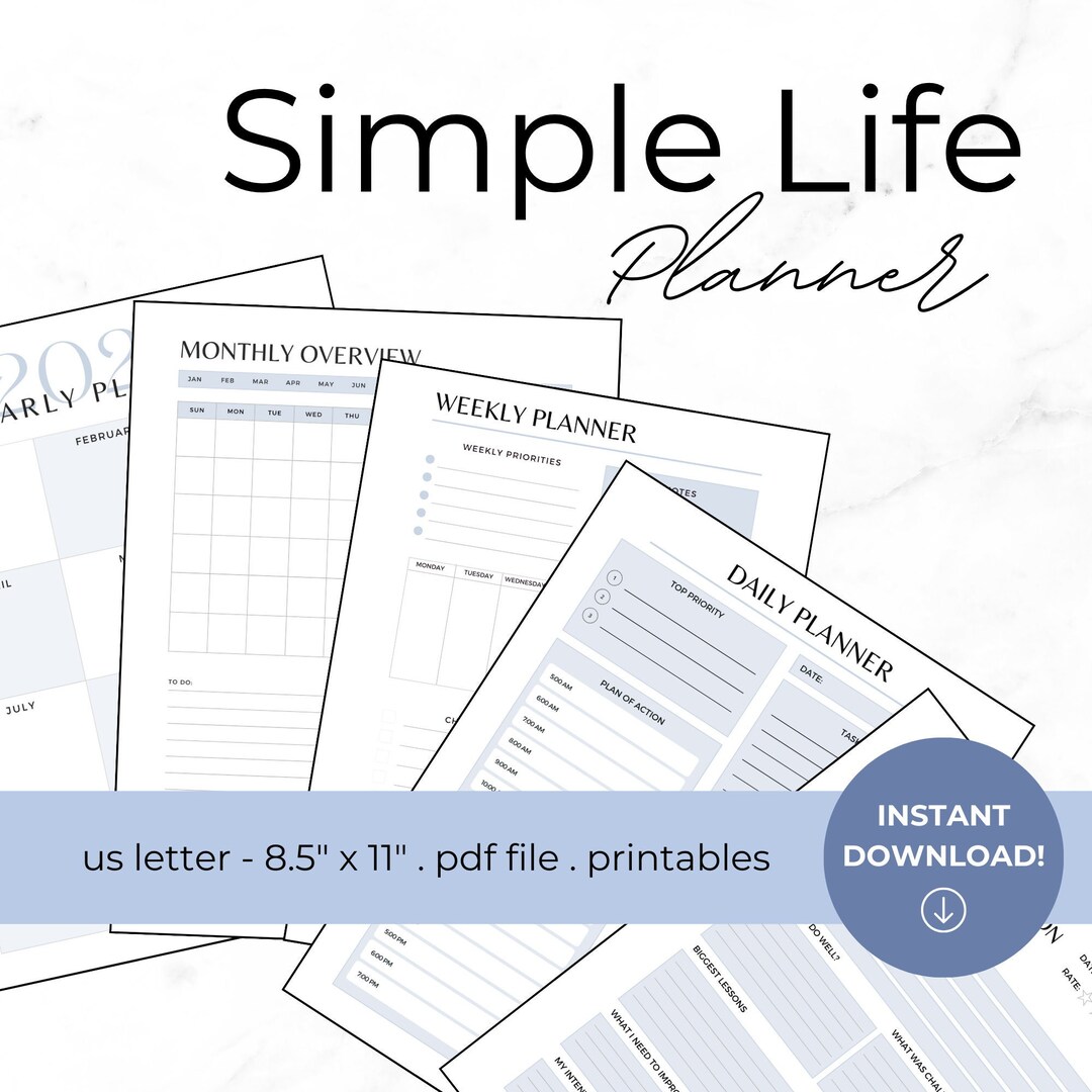 Simple Life Planner Blue, Modern, Daily Planner, Weekly Planner ...