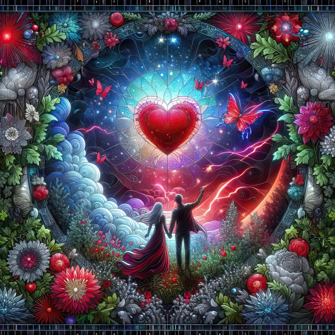 Love Life Art Print Romantic Heart Stained Glass Style Artwork. 12" X ...