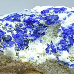 376g Ultra Rare Top Blue Hauyne Crystals W/ Calcite and Pyrite on ...