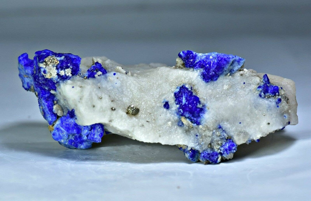 226g Very Rare Natural Blue Hackmanite With Lazurite Coating on Calcite ...