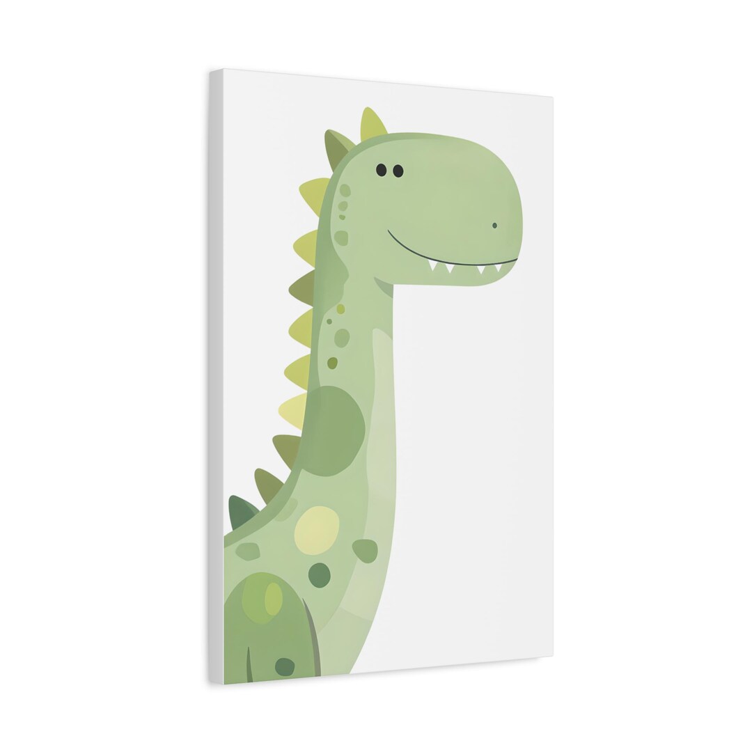 Green Cartoon Dinosaur Matte Canvas | Kids Room Nursery Wall Art - Etsy