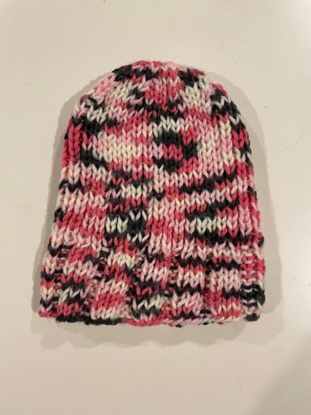 Handmade / Knitted / Unisex / Pink, White, Black Beanie - Etsy