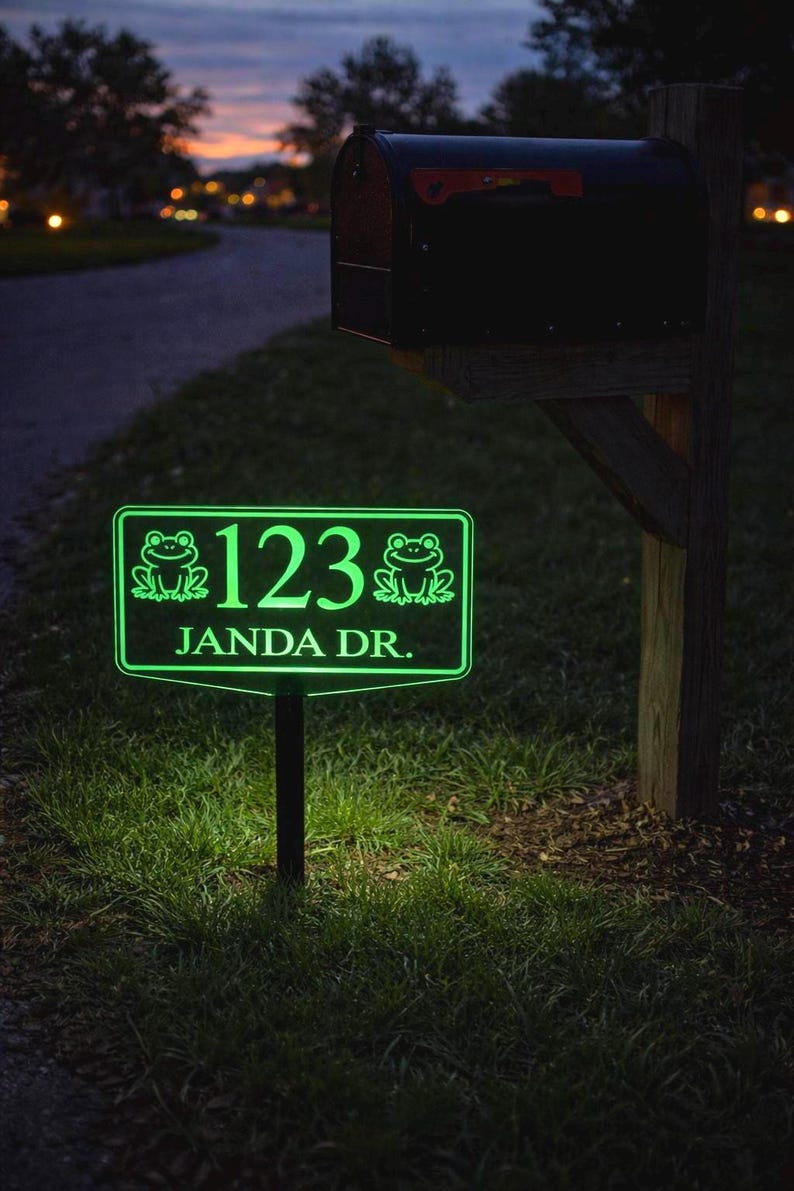 Personalized Solar Address Number Sign, Frog Sign, Solar, House Number ...