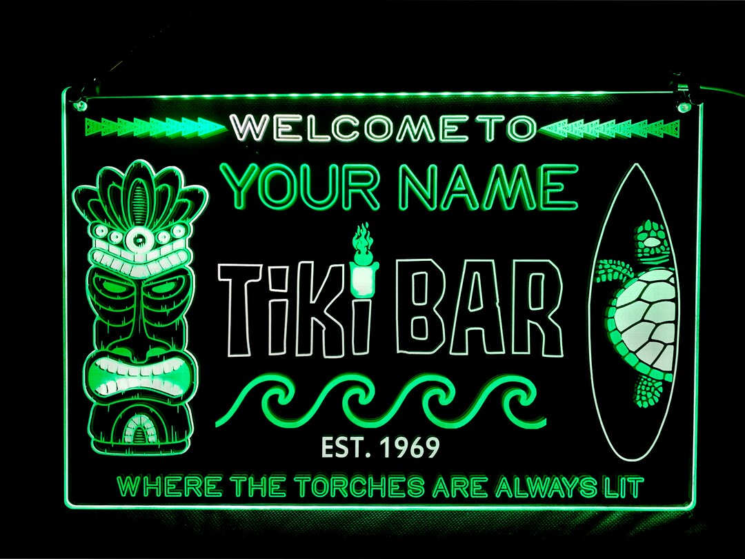 TIKI Bar Sign, Personalized TIKI Sign, LED Sign, Patio Sign, Bar Sign ...