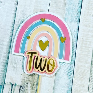 Rainbow Cake Topper 2nd Birthday Cake Topper Two Cake Topper - Etsy