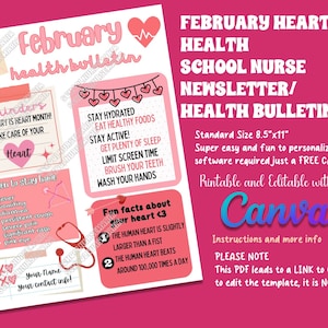 Editable February/heart Health Bulletin/newsletter for School Nurse ...