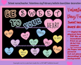 Valentine's February Health Bulletin Board, Door Decor Kit Display ...