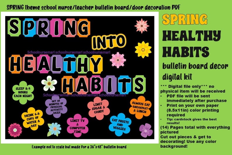 Spring Health Habits Bulletin Board/door Decor Kit for - Etsy