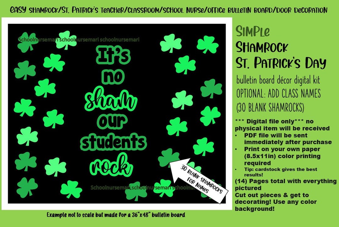 Simple Shamrock St. Patrick’s Day Bulletin Board/door Decor Kit for ...