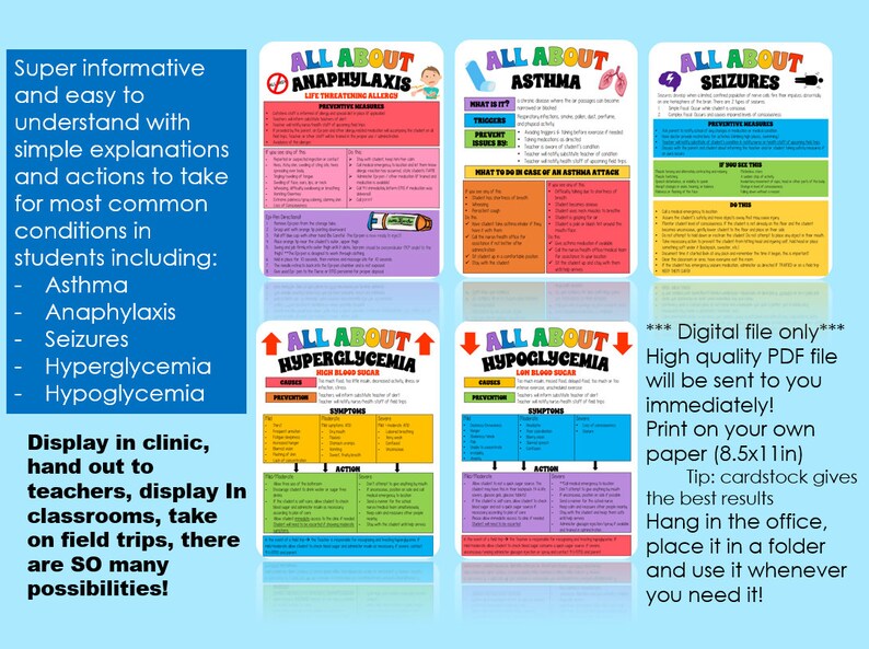 School Nurse Medical Condition Info Bundle: 5 in 1 (PDF) - Etsy
