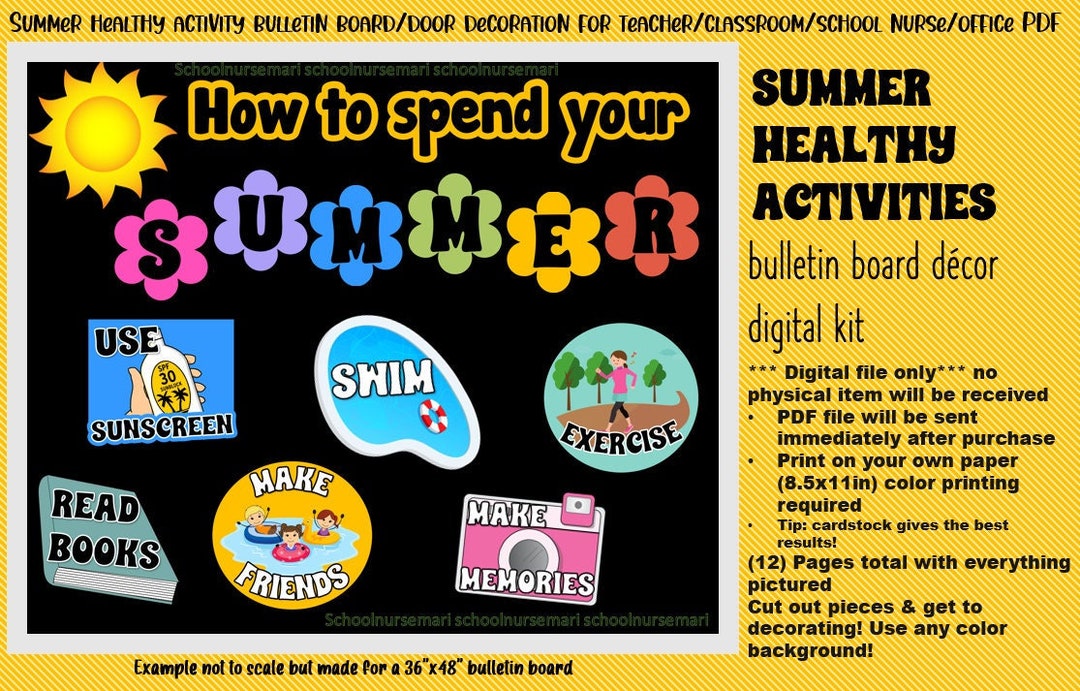 Summer Healthy Activities Bulletin Board/door Decor Kit for Nurses' Office, School, Teacher ...